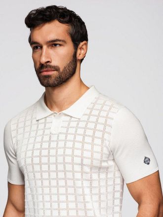 Ombre Poloshirt Herren Polo-Shirt Ajourmuster Regular Fit Wei&szlig; XL (kein Set, 1-tlg) Ajourmuster am K&ouml;rper