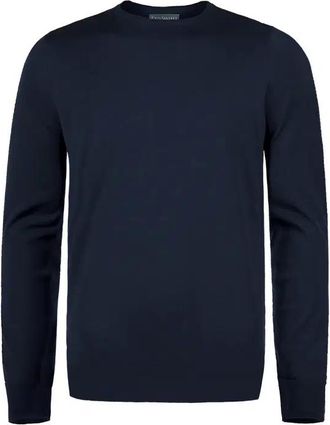 John Smedley Herren Pullover blau Merinowolle unifarben