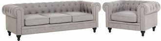 Beliani Sofa Set Hellgrau Polsterbezug Sitzgruppe Chesterfield Stil Glamourös Wohnzimmer
