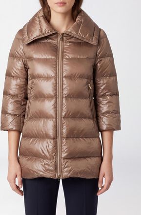 Herno Langer Daunenmantel aus gestepptem Nylon mit Trichterkragen und Rei&szlig;verschluss