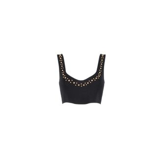 Nenette Femme, Tops, Noir, Taille: 38 FR Top Noir avec Encolure en Coeur et Clous