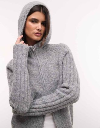 Weekday gilet zipp&eacute; &agrave; capuche en m&eacute;lange de laine gris chin&eacute;