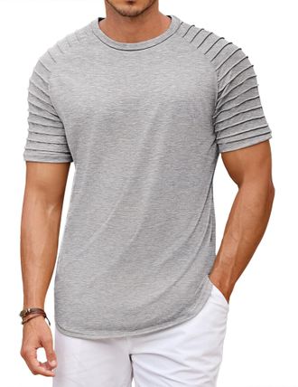 Coofandy Herren T-Shirt mit Rundhalsausschnitt Raglan Sportshirt Kurzarm Funktionsshirt Gym Basic Tee Sommer Oberteile Grau XL