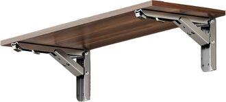 Generic Rustikaler Wandschreibtisch, Klapptisch mit 2 Edelstahlhalterungen, Schweberegal für Zuhause, Küche, Esszimmer(Walnut,40x20cm/16x8in)