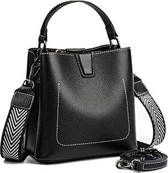 Generic Sac &agrave; bandouli&egrave;re en cuir v&eacute;ritable pour femme - Grand sac &agrave; main tendance - Sac &agrave; bandouli&egrave;re pour femme, Noir, large