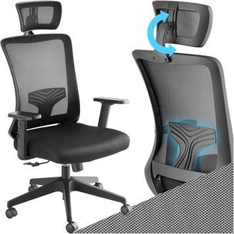 TecTake Fauteuil de Bureau Pivotant Design 360°, Ergonomique, Avec Accoudoirs, Appuie-tête & Coussin Lombaire, Roulette, Pour Télétravail et Gaming