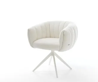 DELIFE Drehstuhl Jada-Flex Boucl&eacute; Soft Beige Kreuzgestell breit Wei&szlig; 360&deg; drehbar Wippfunktion Taschenfederkern, Esszimmerst&uuml;hle