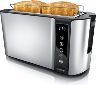 Arendo Toaster f&uuml;r 4 Scheiben Langschlitz 1500 w, Br&ouml;tchenaufsatz, W&auml;rmeisoliert, Display, Touch, Silber - Arendo