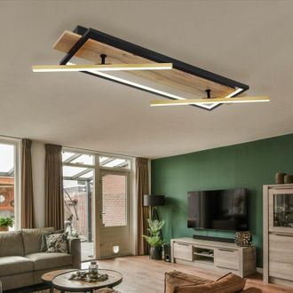 Globo Lighting Deckenlampe Deckenleuchte Dreh-Schwenkbar 2x Spots LED Messing Holzoptik L 81 cm