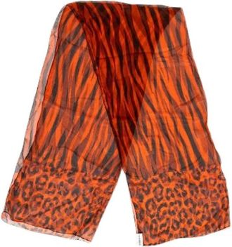 Saint Laurent Pre-owned Foulard en Soie &agrave; Motif L&eacute;opard - Femme - Pre-owned - Orange - Taille: ONE Size