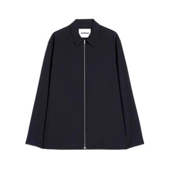 Jil Sander Zip Langarm Wollhemd - - Jackets - Herren - Blau - M