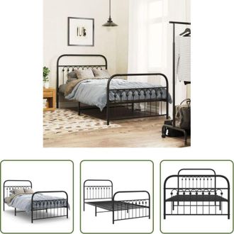 vidaXL Metallbett - Bettgestell mit Kopf- und Fu&szlig;teil Metall Schwarz 100x190 cm