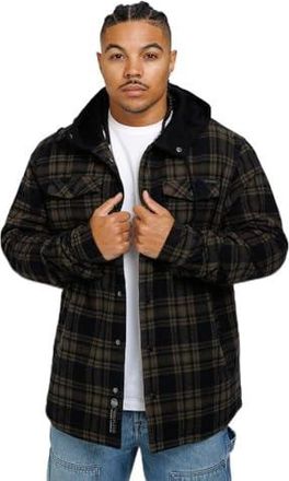 Pitbull Veste Chemise à Carreaux Avec Capuche Pour Homme, Flanelle Coupe Régulière, Coton, Style Universel, Chemise de Bûcheron, Vert, 3XL