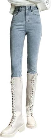 Generic Jean crayon extensible &eacute;pais taille haute doubl&eacute; polaire pour femme, bleu clair, S