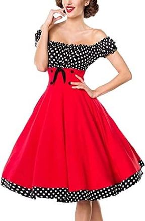 Generic Robe de cocktail rétro années 1950 - Élégante robe rockabilly pour femme - Robe de soirée festive à épaules dénudées - Polka à pois - Robe de bal des 