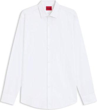 HUGO BOSS Unifarbenes Baumwollhemd mit Fischgrätenstruktur, Slim Fit in