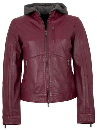 Jilani Lederjacke Francis Jilani - Damen Lederjacke Lammnappa Kapuze portwein