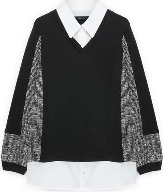Fiorella Rubino Femme, Sweatshirts et sweats &agrave; capuche, Noir, Taille: 46 FR SweaT-shirt avec d&eacute;tail de chemise
