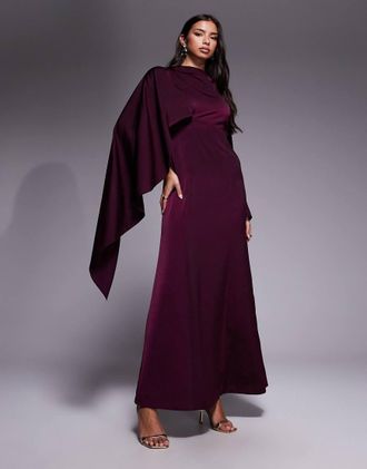 Asos Robe longue &agrave; manches longues et effet cape asym&eacute;trique - Prune-Violet