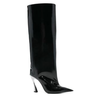 MUGLER Schwarzer Kalbslederstiefel mit Gunmetal-Absatz - - Shoes - Damen - Schwarzk - 39 1/2 EU