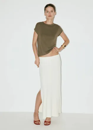 Mango T-shirt maille manches courtes kaki - Femme - XXS - MANGO