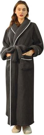 Generic Robe longue en polaire pour femme, confortable et chaude, avec poches d&eacute;contract&eacute;es, col ch&acirc;le, peignoirs classiques pour lint&eacute;rieur et les loisirs, m