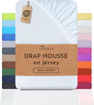 NatureMark Drap Housse en Jersey, 100% Coton, Disponible dans de Nombreuses Tailles et Couleurs, qualité Oeko-Tex Standard 100, Couleur Blanc 140 x 200 cm - 160 