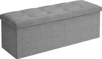 Songmics Sitzbank mit Stauraum, Sitztruhe, Sitzhocker, faltbar, 110 x 38 x 38 cm, Bezug aus Leinenimitat, f&uuml;r Schlafzimmer, Flur, Wohnzimmer, hellgrau LSF077G0