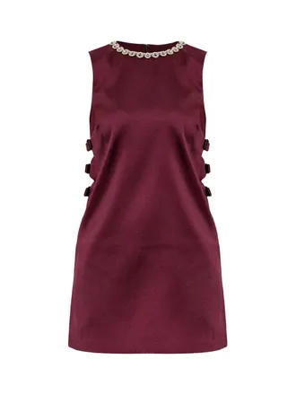Self Portrait Crystal-Trim Satin Mini Dress - Red