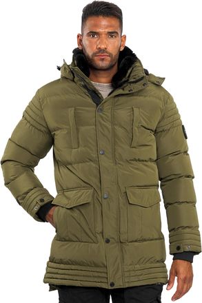 Alessandro Salvarini Herren Winterjacke (S-3XL) - Wasserabweisend, Abnehmbare Kapuze & Fellkragen, Teddyfell innen, Warme Jacke Männer - AS-285 Olive XXX-Large