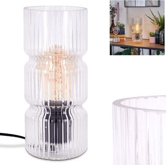 HOFSTEIN Tischleuchte Penteado, Tischlampe aus Metall/Glas in Schwarz/Klar, Leuchte im modernen Vintage/Retro-Design mit Schirm aus Glas (&Oslash; 10,5cm) u. An/-Ausc