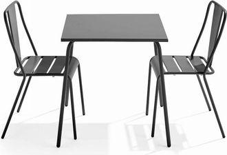 Oviala Oviala - Ensemble table de jardin carr&eacute;e et 2 chaises bistrot gris - Palavas