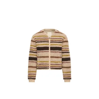 Moncler Moncler Cardigan Zipp&eacute; En Teddy Ray&eacute;, Femme, Beige, Taille: L
