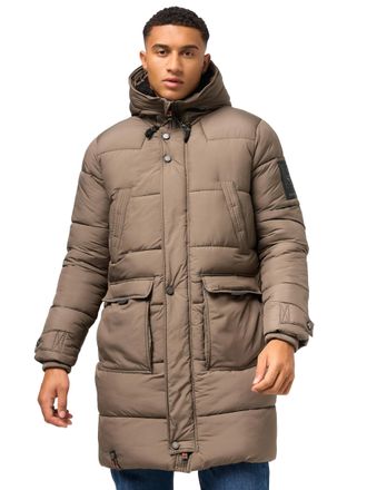 Stone Harbor Herren Wintermantel Warmer Steppmantel lang mit Kapuze Beviis Stone Brown Gr. XXL