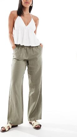 Superdry Pantalon en lin à cordon de serrage - Vert kaki clair