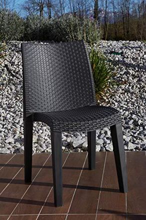Dmora Outdoor-Stuhl Trieste, Gartensitz, Stuhl f&uuml;r Esstisch, Outdoor-Sessel mit Rattan-Effekt, 100 % Made in Italy, 48 x 55 x 86 cm, Anthrazit