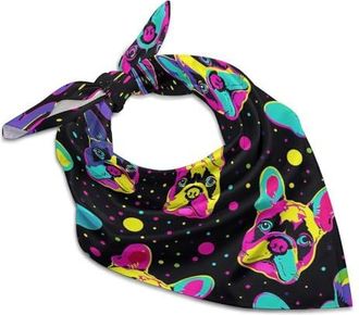 Generic Écharpe carrée colorée en soie avec motif bouledogue mignon pour cheveux, foulard respirant, cadeau pour femme et homme, multicolore, 46x46cm