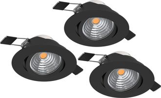 Eglo 3er Set Einbaustrahler Saliceto, dimmbare Deckenspots, runde Deckenstrahler aus Aluminium in Schwarz, neutralwei&szlig;, &Oslash; 8,8 cm