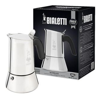 Bialetti New Venus Induction, Edelstahl Herd Espresso-Kaffeemaschine, Geeignet für Alle Herdarten, 10 Tassen (460ml), Aluminium, Silber
