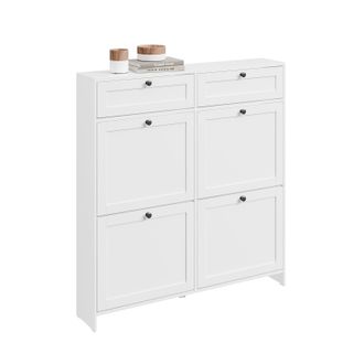 SoBuy Schuhkipper Schmal Schuhschrank Weiss, Modernes Schuhregal f&uuml;r Flur, Platzsparend mit 12 Paar Stauraum, Mit Anti-Kipp Vorrichtung und Silikonf&uuml;&szlig;en, 10