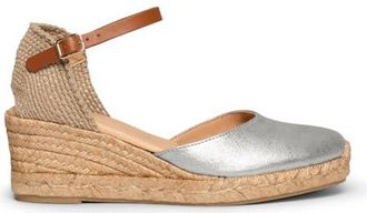 miMaO Espadrilles &agrave; Talon compens&eacute; en Cuir Altea, Argent&eacute; EU 40