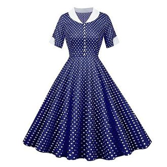 Generic Robe Femme Vintage Ann&eacute;es 50s 60s Soir&eacute;e Robes Sexy 1950s Audrey Hepburn A-Line Polka Dot Swing Robe Femme Soiree Chic Et Elegant sans Manches Au Geno
