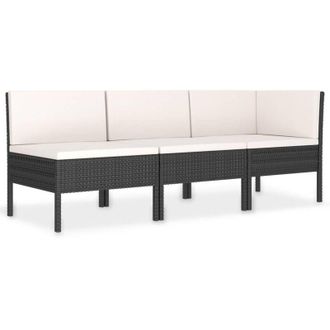 vidaXL 3-tlg. Garten-Lounge-Set mit Auflagen Poly Rattan Schwarz Vidaxl