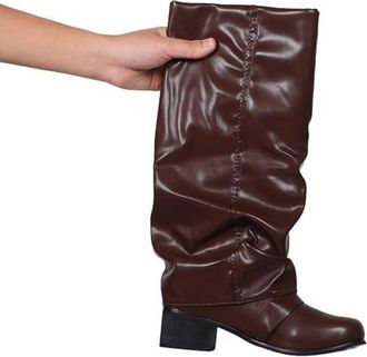 Beaupretty Hautes Femme Style Vintage Western -mollet Marron Large Mollet Confortables Mode Cowgirl pour Automne et F&ecirc;tes