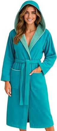 Morgenstern Peignoir de Bain Femme avec Capuche 100% Coton &Eacute;ponge OEKO-TEX Robe de Chambre Leonie Bleu P&eacute;trole XL