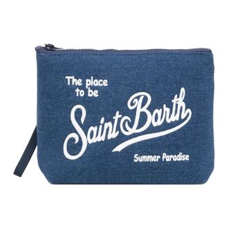 MC2 Saint Barth Homme, Sacs, Bleu, Taille: ONE Size Pochette Abstraite Brod&eacute;e avec Fermeture &Eacute;clair