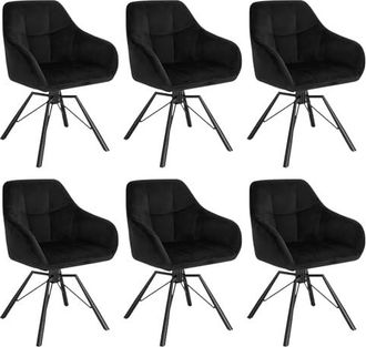 Woltu Chaise Pivotante &agrave; 360&deg;, Lot de 6, Chaise Salle &agrave; Manger Scandinave, en Velours, Assise Rembourr&eacute;e, Pieds en M&eacute;tal, Noir