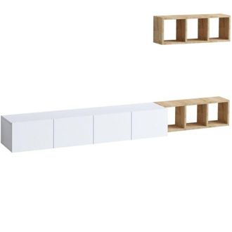 Calicosy Calicosy - Meuble tv suspendu 4 portes blanc et &eacute;tag&egrave;re ch&ecirc;ne L215 cm - pia