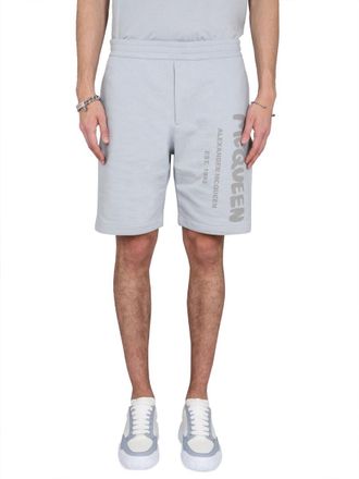Alexander McQueen Graffiti Logo Print Bermuda Shorts - Blue