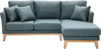 Miliboo Miliboo - Skandinavisches 4-Sitzer-Ecksofa rechtsseitig mit abziehbarem, graugr&uuml;nem Stoff und hellem Holz oslo